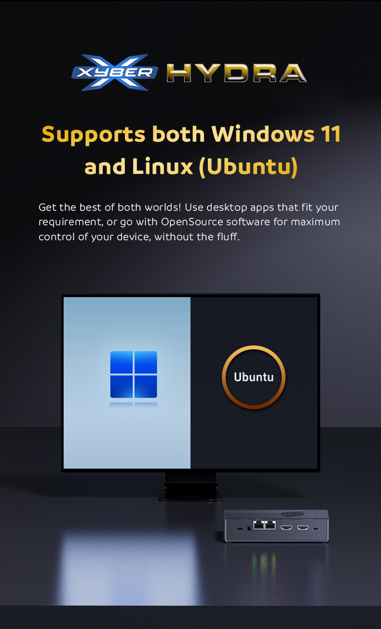 4 Bay NAS Intel N150 Mini PC Dual Boot Ubuntu Win11 16GB DDR 512GB SSD – Xyber Mini PC